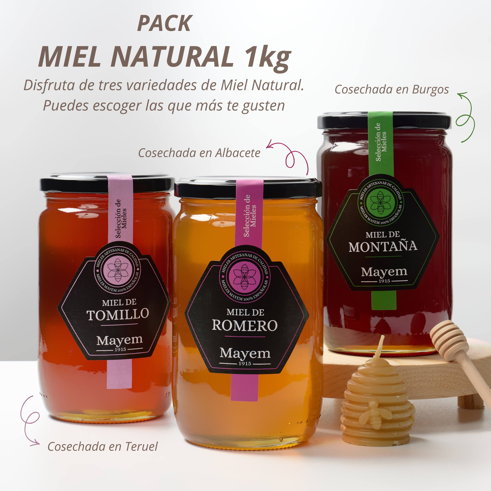 Pack de 3 Mieles Naturales de 1 Kg – Miel Mayem